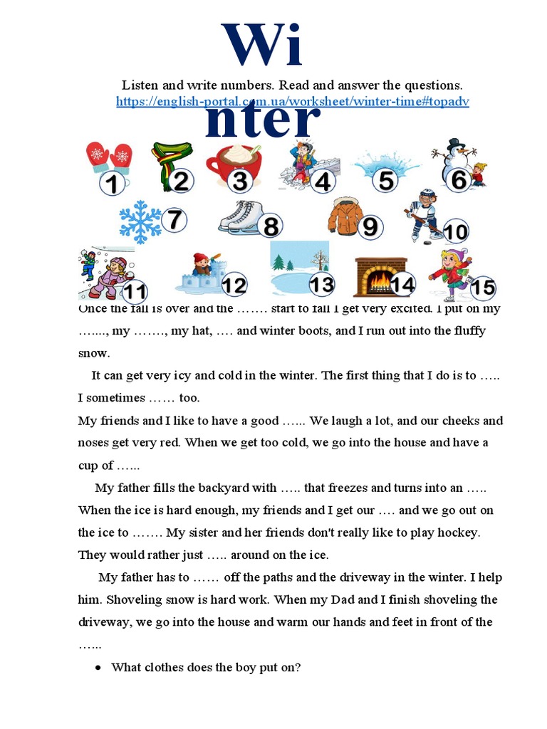 Winter Activities Listening Worksheet | PDF | Nature
