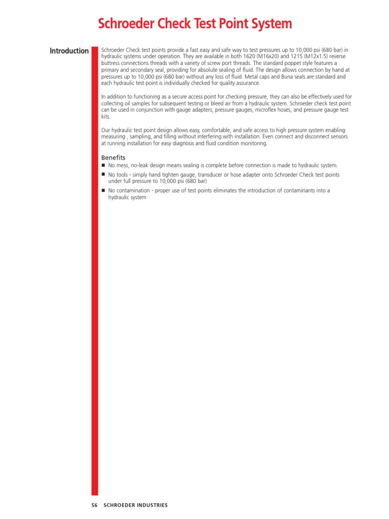 Schroeder Check Test Point System: Benefits | PDF | Pressure | Gas ...