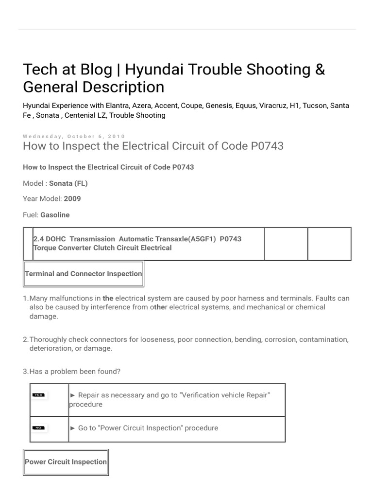 Tech at Blog - Hyundai Trouble Shooting & General Description - How To Inspect The Electrical ...