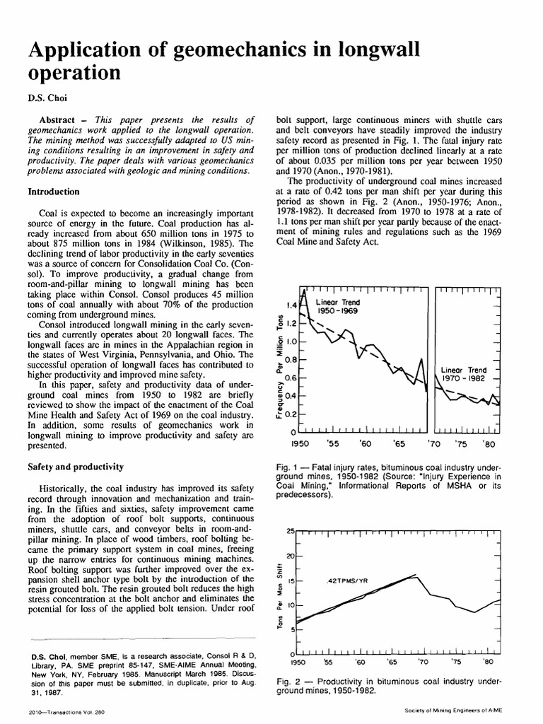 Application of Geomechanics in Longwall Operation: 201&transacl1ons Vol ...
