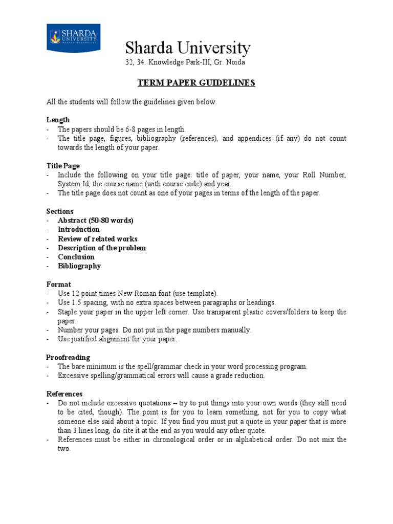 Sharda University: Term Paper Guidelines | PDF
