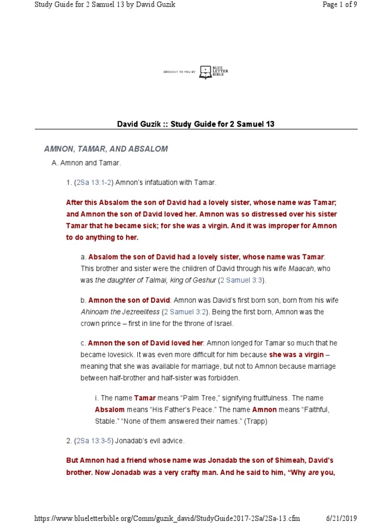 David Guzik:: Study Guide For 2 Samuel 13 David Guzik:: Study Guide For ...