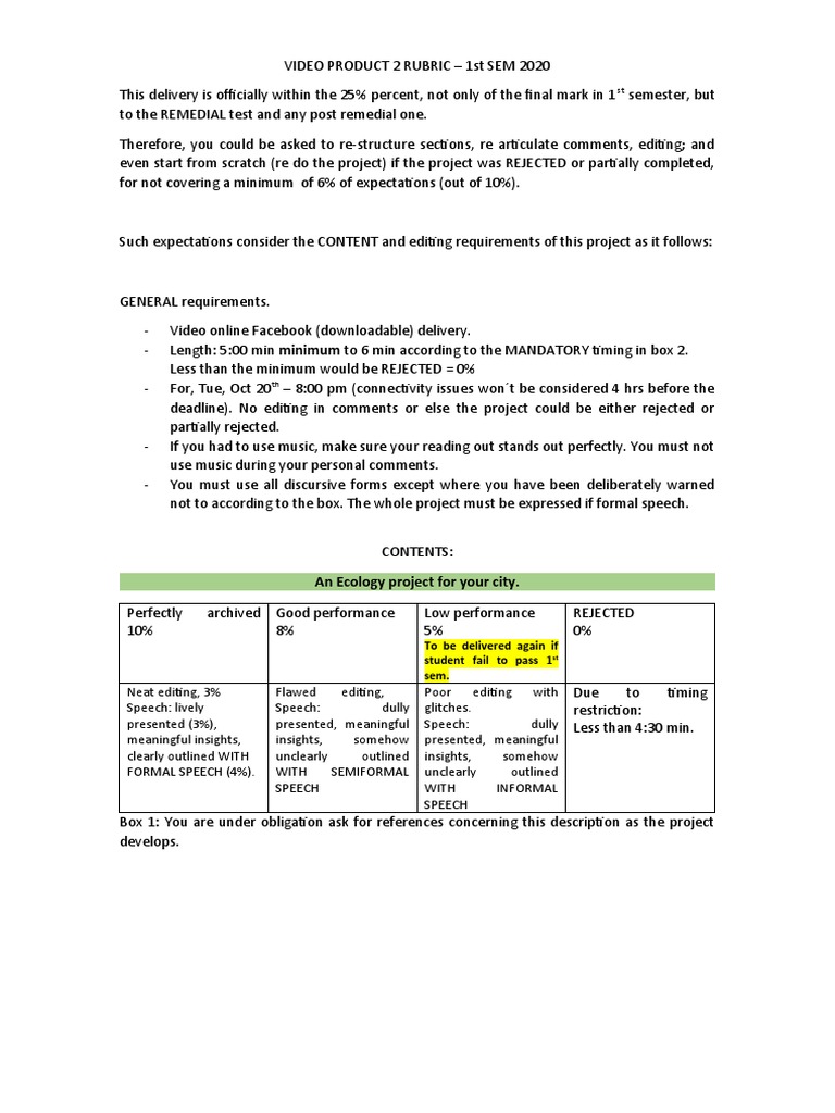 Video Project Rubric for Ecology 2020 | PDF | Communication