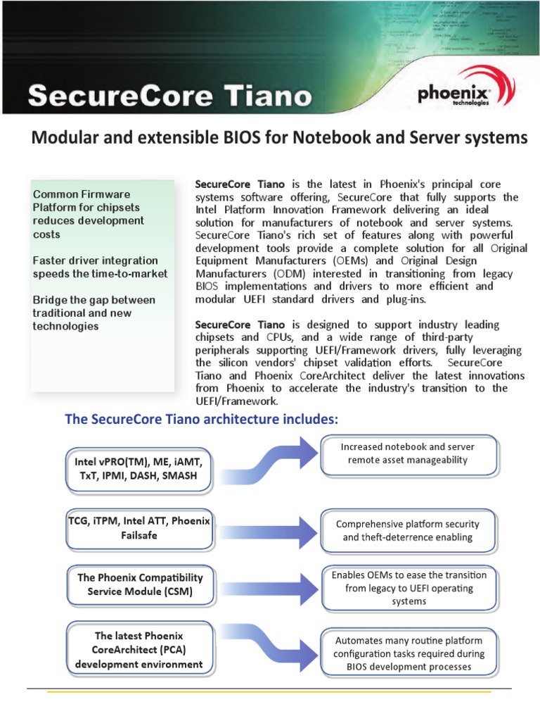Phoenix SecureCore Tiano Datasheet | Download Free PDF | Bios | Embedded System