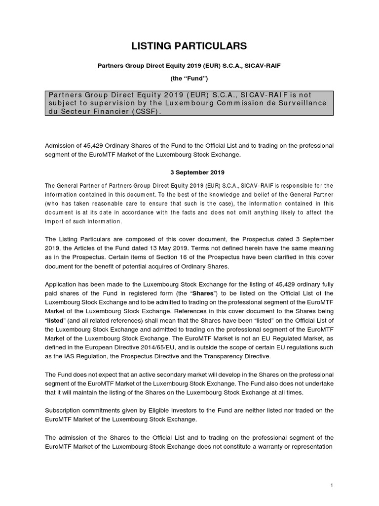 Prospectus-2019-09-03 Partners Group Direct Equity 2019 (EUR) S.C.A ...