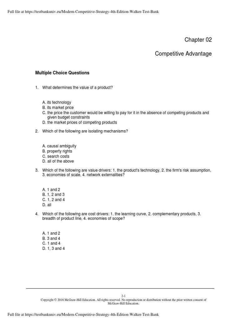 Competitive Advantage: Multiple Choice Questions | PDF