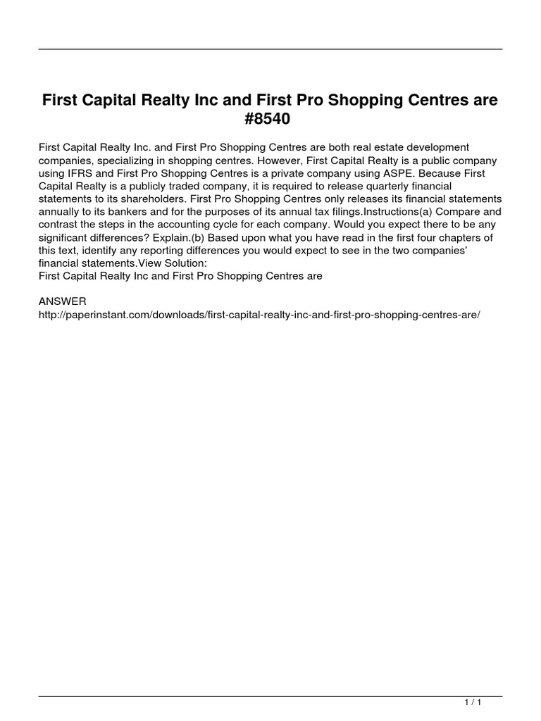 First Capital Realty Inc and First Pro Shopping Centres Are | PDF
