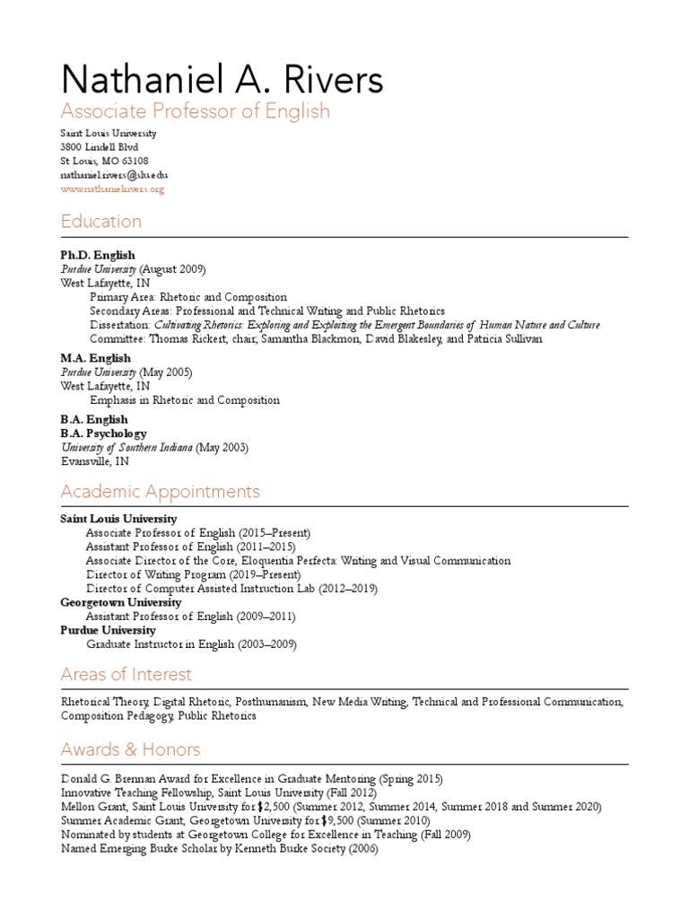 Rivers CV 12 31 20 | PDF | Rhetoric | Pedagogy