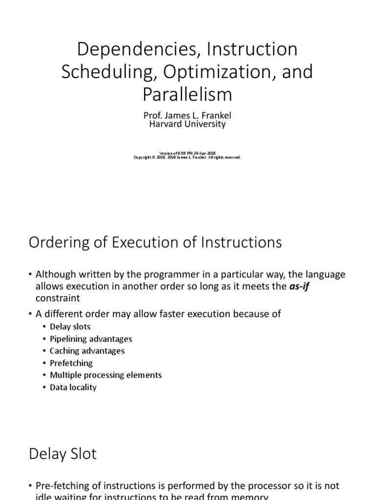 Dependencies, Instruction Scheduling, Optimization, and Parallelism | Download Free PDF ...