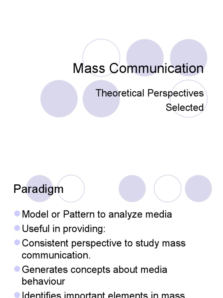 Mass Communication: Theoretical Perspectives Selected | PDF | Mass ...