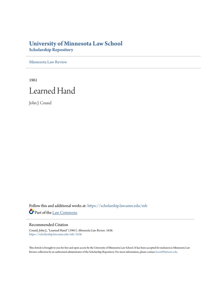 Learned Hand: University of Minnesota Law School | PDF | Law Clerk | Reason