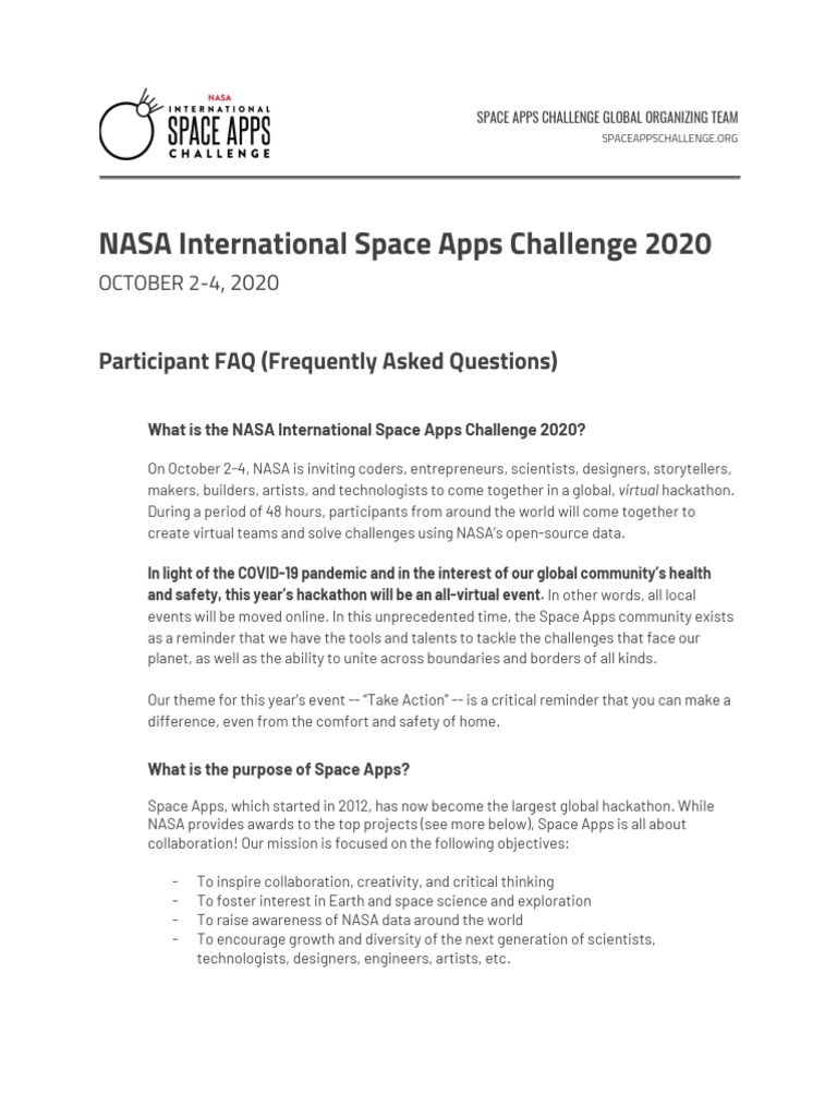 NASA Space Apps Challenge 2020 Guide | PDF | Nasa | Mobile App