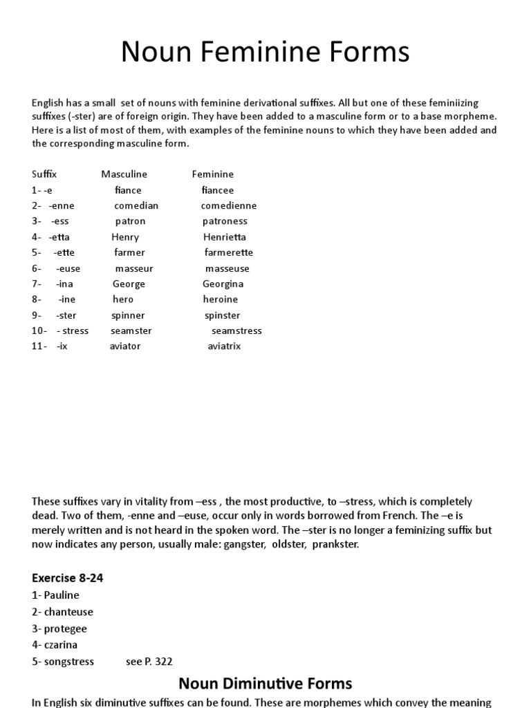 Noun Feminine Forms | PDF | Grammatical Gender | Syntax