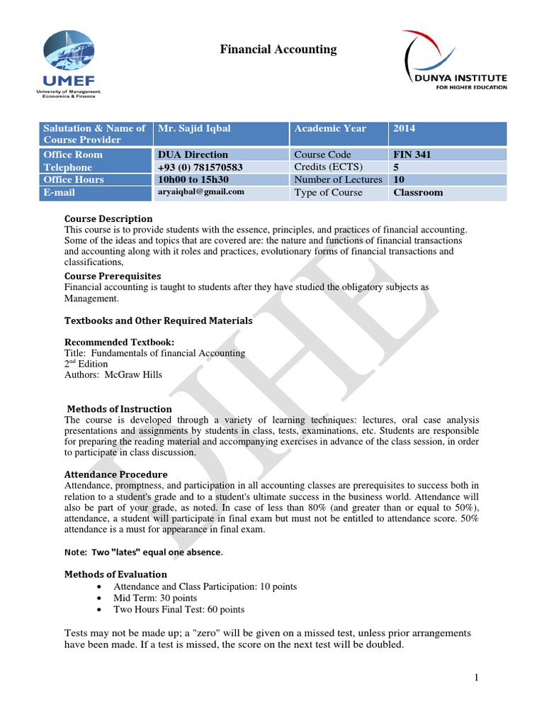 Syllabus Financial Accounting | PDF | International Financial Reporting ...