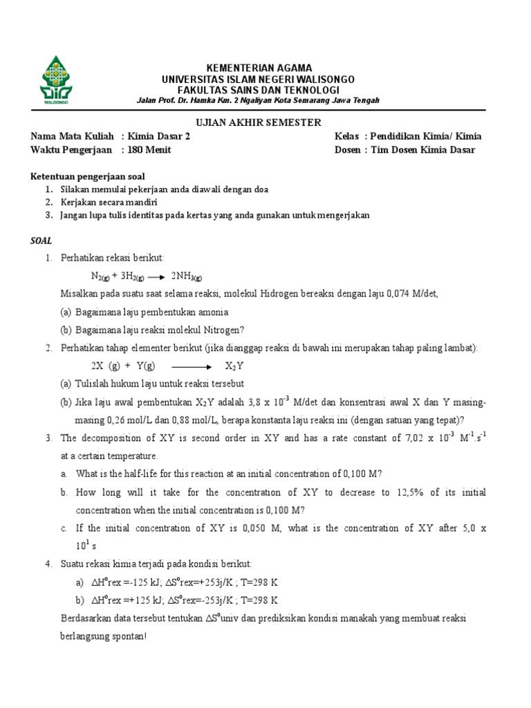 Soal UAS Kimdas 2 | PDF | Sains & Matematika