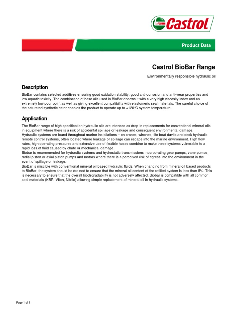 Castrol Biobar Range: Description | PDF | Lubricant | Mechanical ...