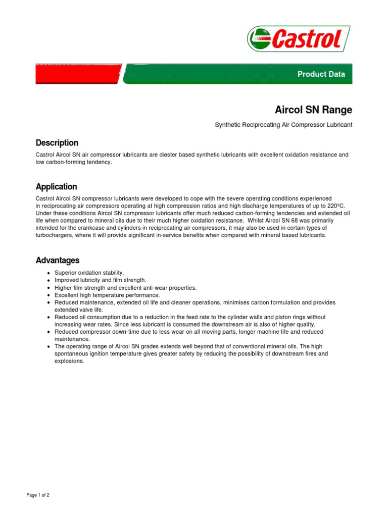 Aircol SN Range | PDF | Lubricant | Mechanical Engineering