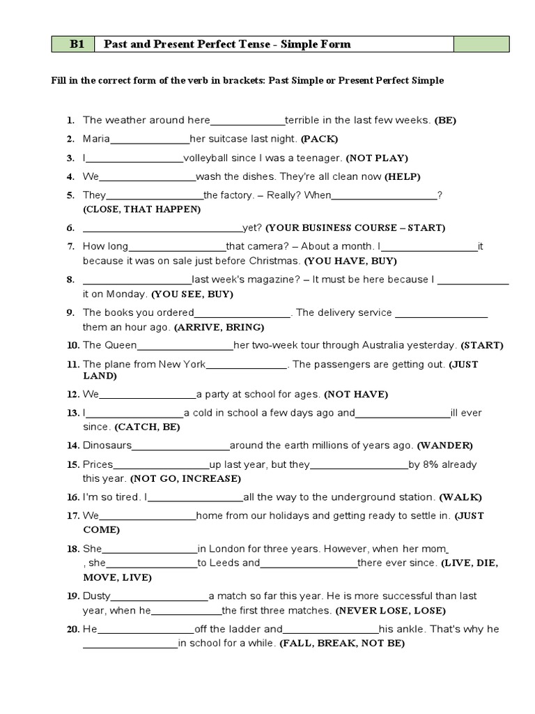 Past and Present Perfect Simple - 5B WORD | PDF