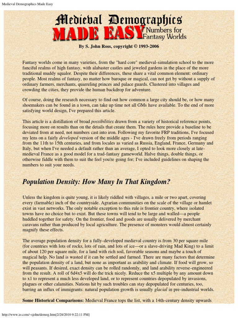 Medieval Demographics Made Easy PDF | PDF | Travel