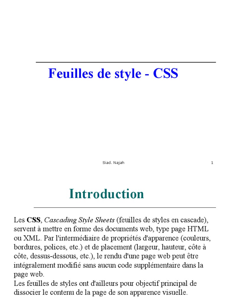 Feuilles de Style - CSS: Siad. Najah 1 | PDF | Feuilles de style en ...