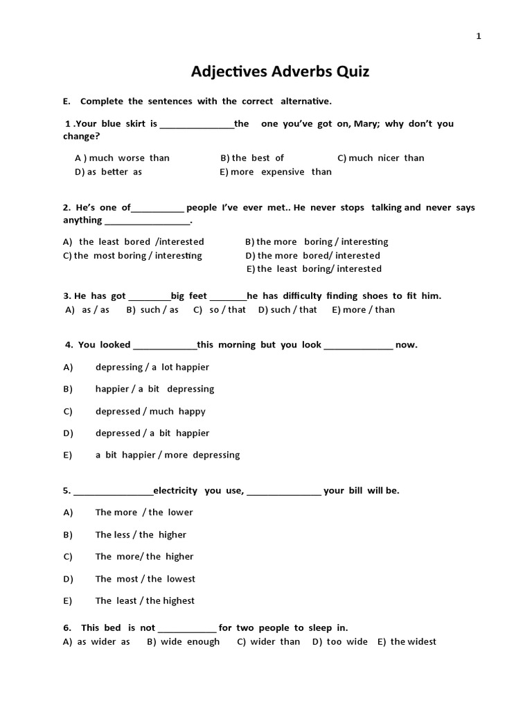 Adjectives Adverbs Quiz | PDF | Adverb | Linguistic Typology