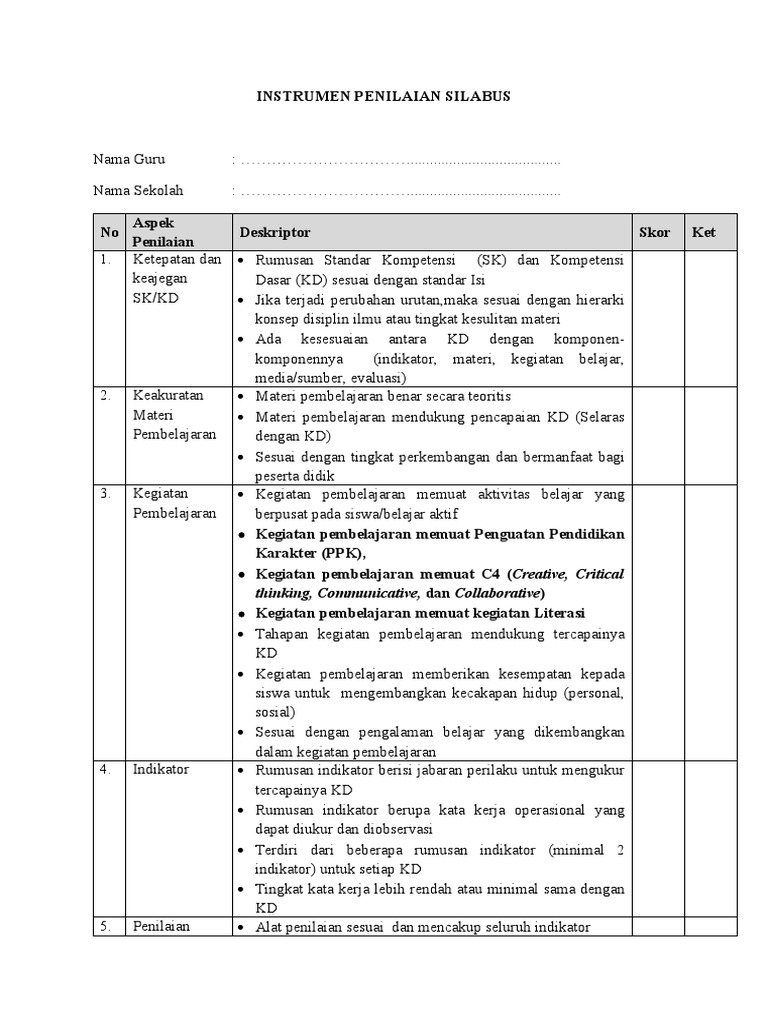 Instrumen Penilaian Silabus | PDF