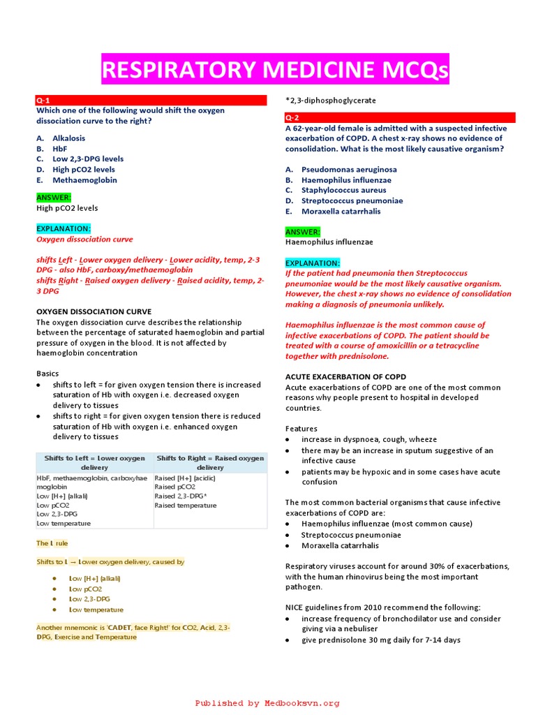 PASSMED MRCP MCQs-RESPIRATORY MEDICINE PDF | PDF | Chronic Obstructive Pulmonary Disease | Pneumonia