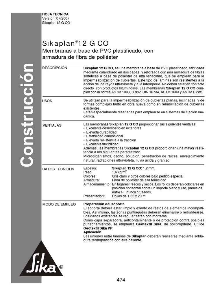Sikaplan 12 G CO - Membrana Impermeabilizante | PDF | Soldadura ...