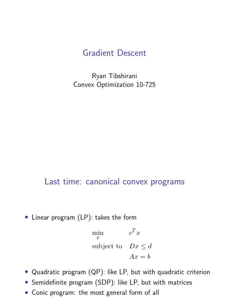 Gradient Descent: Ryan Tibshirani Convex Optimization 10-725 | PDF | Mathematical Optimization ...