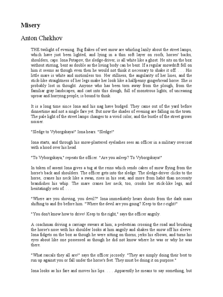 Misery by Anton Chekhov | PDF