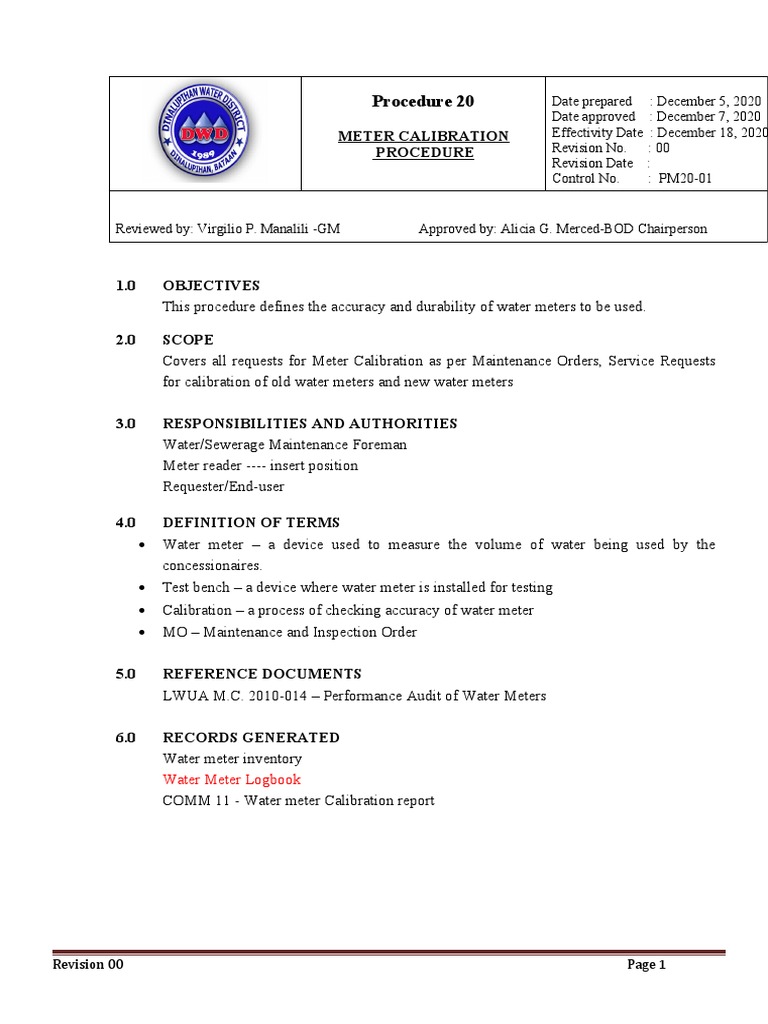 Water Meter Calibration Procedure | PDF | Calibration | Nature