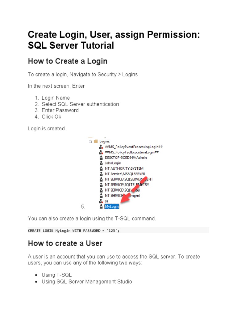 Create SQLserver Login | PDF | Microsoft Sql Server | Login