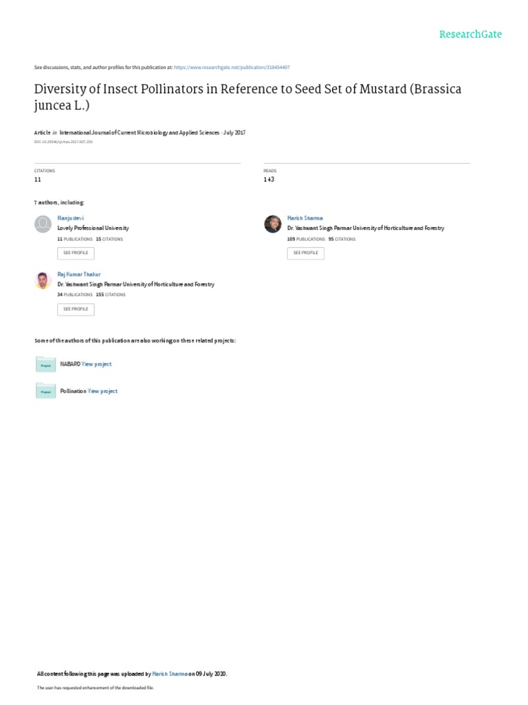 Insect Pollinator Diversity in Mustard | PDF | Flowers | Pollination