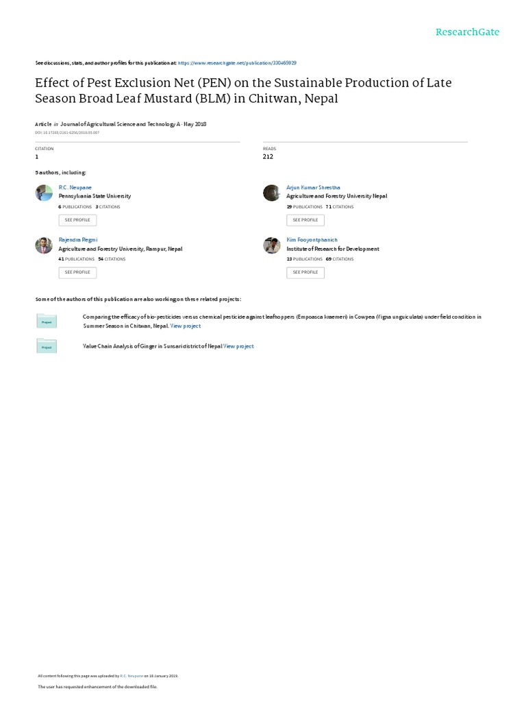 PestExclusionNet RC Neupane PDF | PDF | Coefficient Of Variation | Pesticide