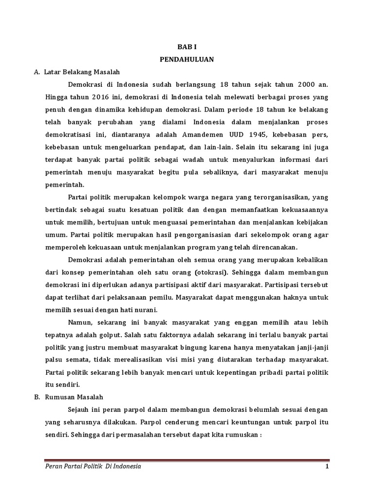 Makalah Peranan Partai Politik Di Indonesia | PDF