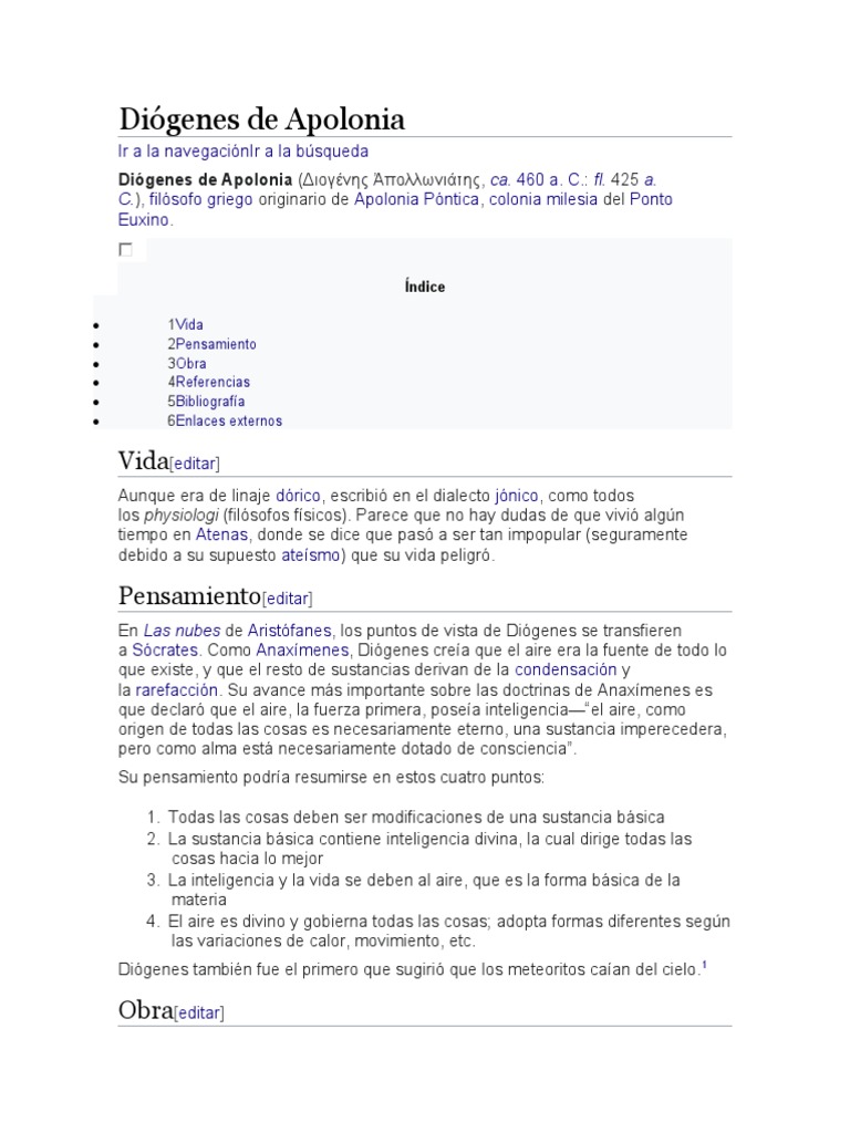 Diógenes de Apolonia: Filosofía y Obra | PDF | Filosofía griega antigua | Science