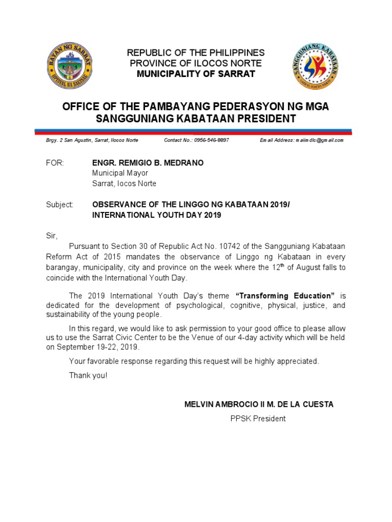 Letter Request For The Venue | PDF