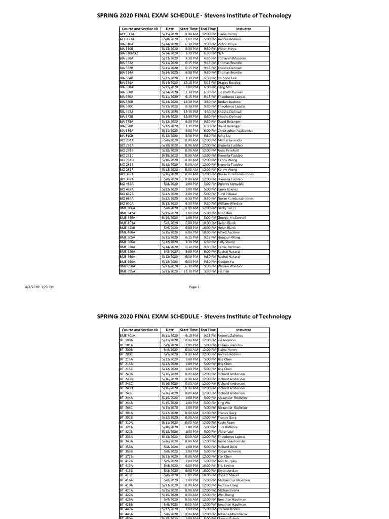 Stevens Final Exam Schedule