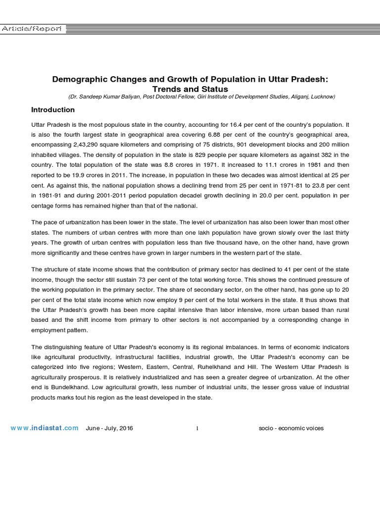 Demographic Changes and Growth of Population in Uttar Pradesh: Trends ...