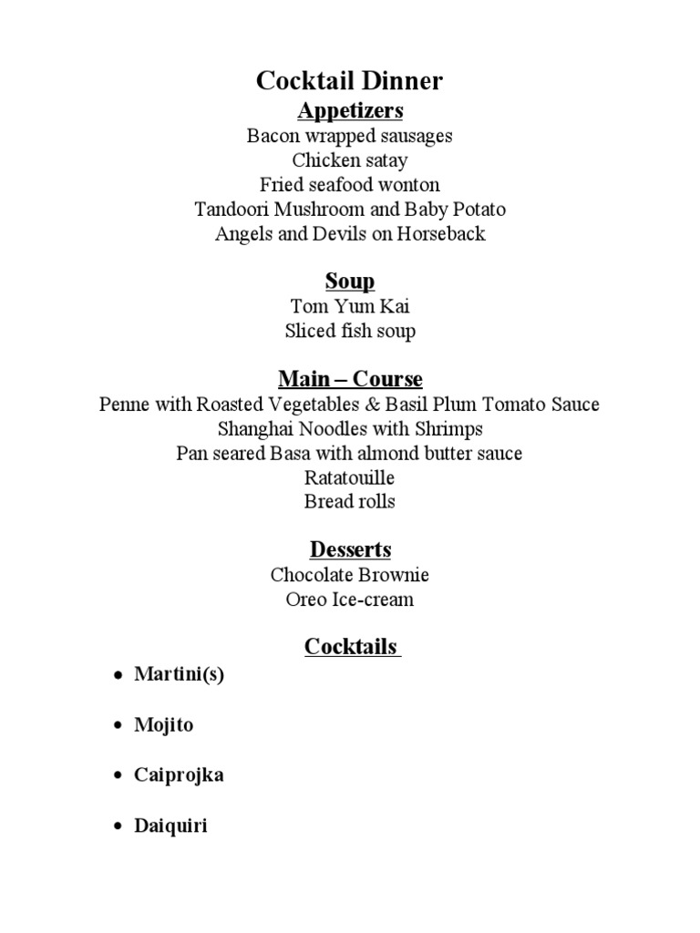 Cocktail Party Buffet Menu | PDF