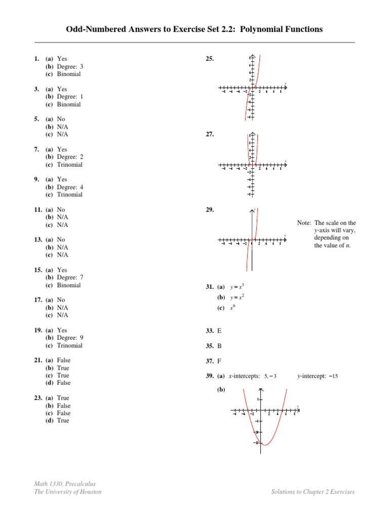 Odd-Numbered Answers To Exercise Set 2.2: Polynomial Functions | PDF ...