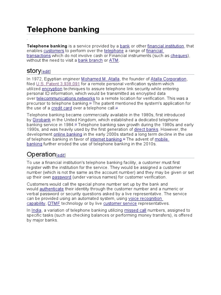 Telephone Banking: Story | PDF