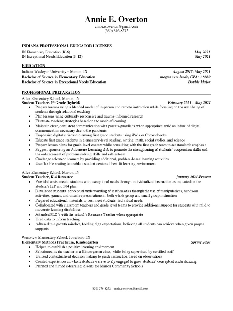 Annie Overton - Resume | PDF | Individualized Education Program | Teachers