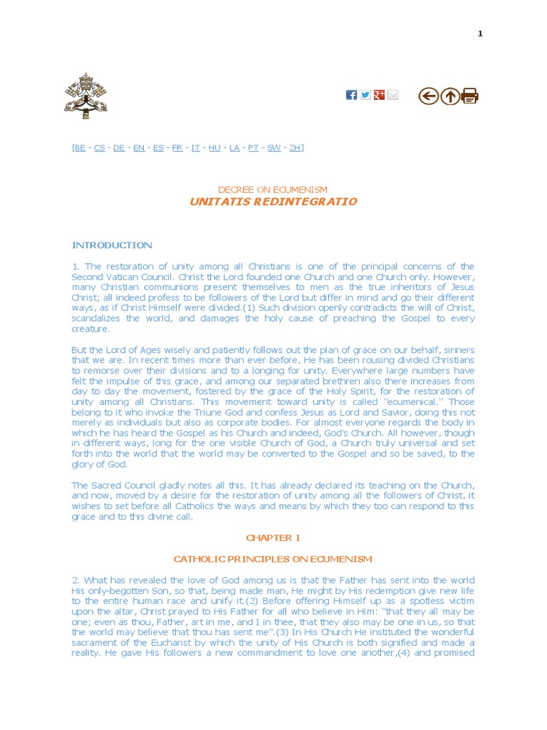 Unitatis Redintegratio | Download Free PDF | Catholic Church | Eucharist