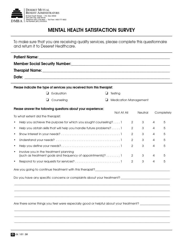 Mental Health Satisfaction Survey | PDF | Psychotherapy | Mental Health