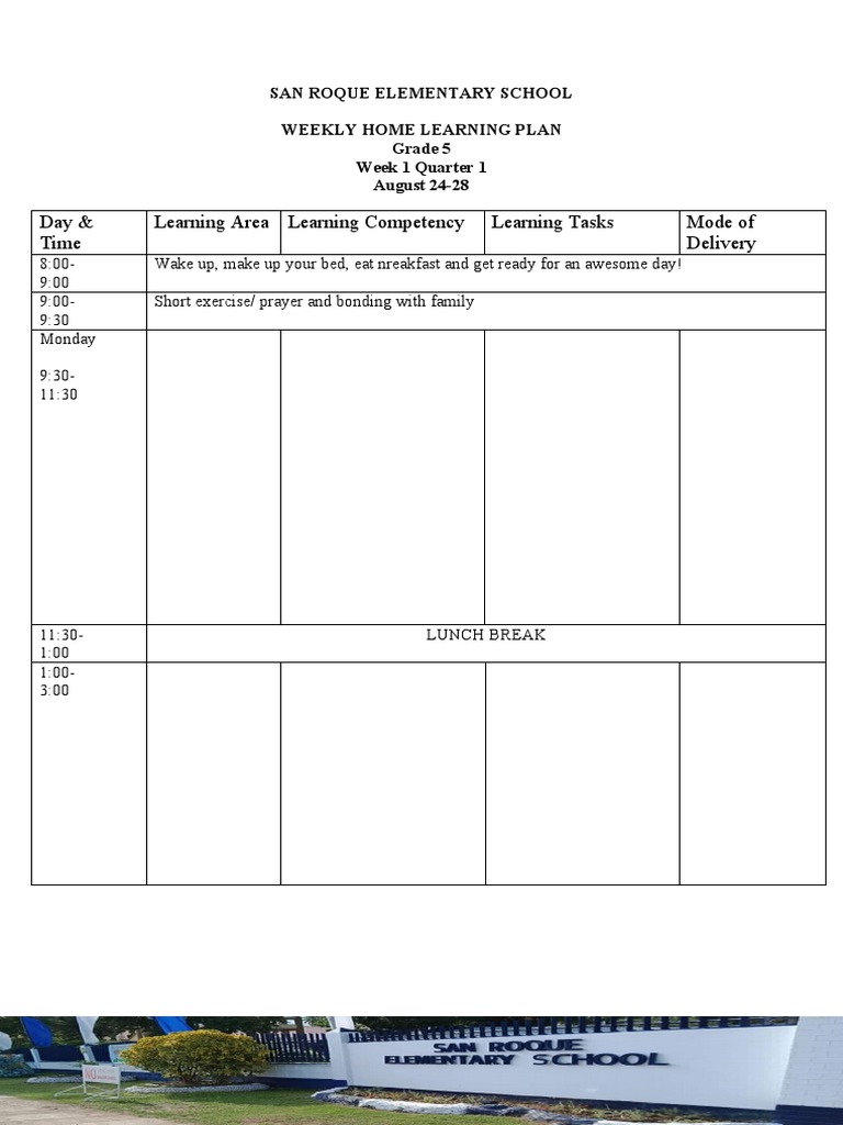 Day & Time Learning Area Learning Competency Learning Tasks Mode of Delivery | PDF | Wellness