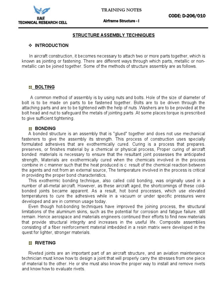 Lesson 10 STRUCTURE ASSEMBLY TECHNIQUE | PDF | Rivet | Sheet Metal