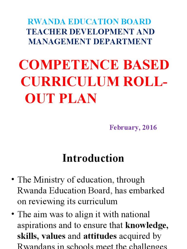 Competence Based Curriculum Roll Out Plan Rwanda Education Board Pdf