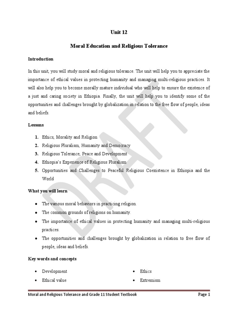 Unit 12 Moral Education and Religious Tolerance | PDF | Morality ...