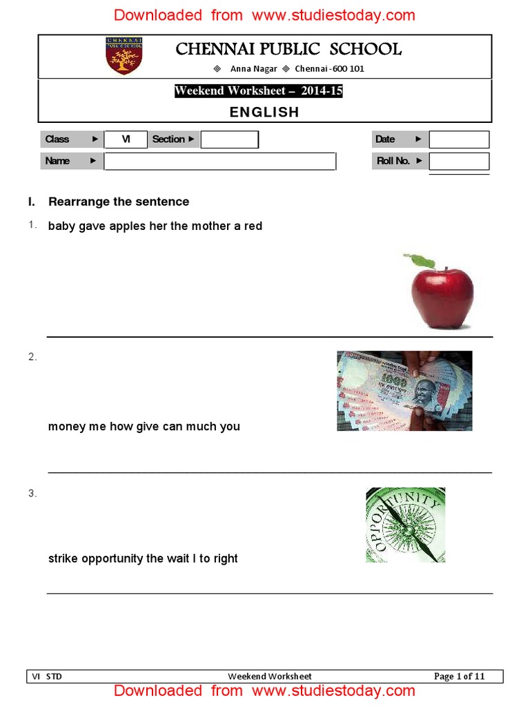 CBSE Class 6 English - Rearrange Sentence | PDF